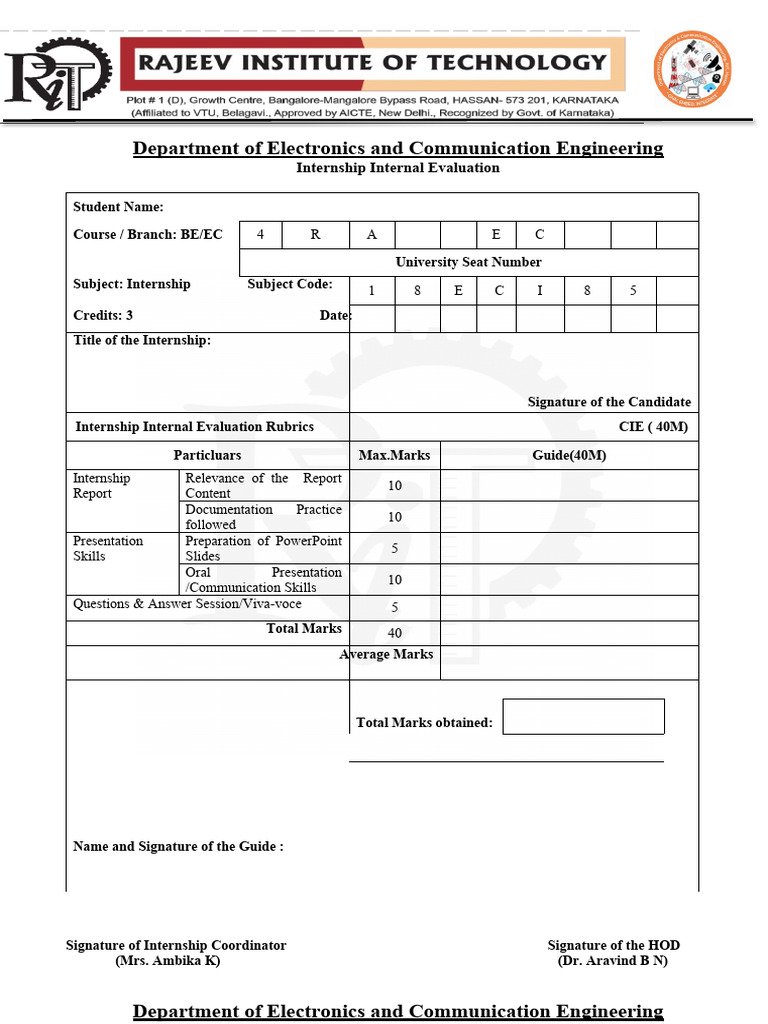 Internship Evaluation Rubrics | PDF | Educational Assessment And Evaluation