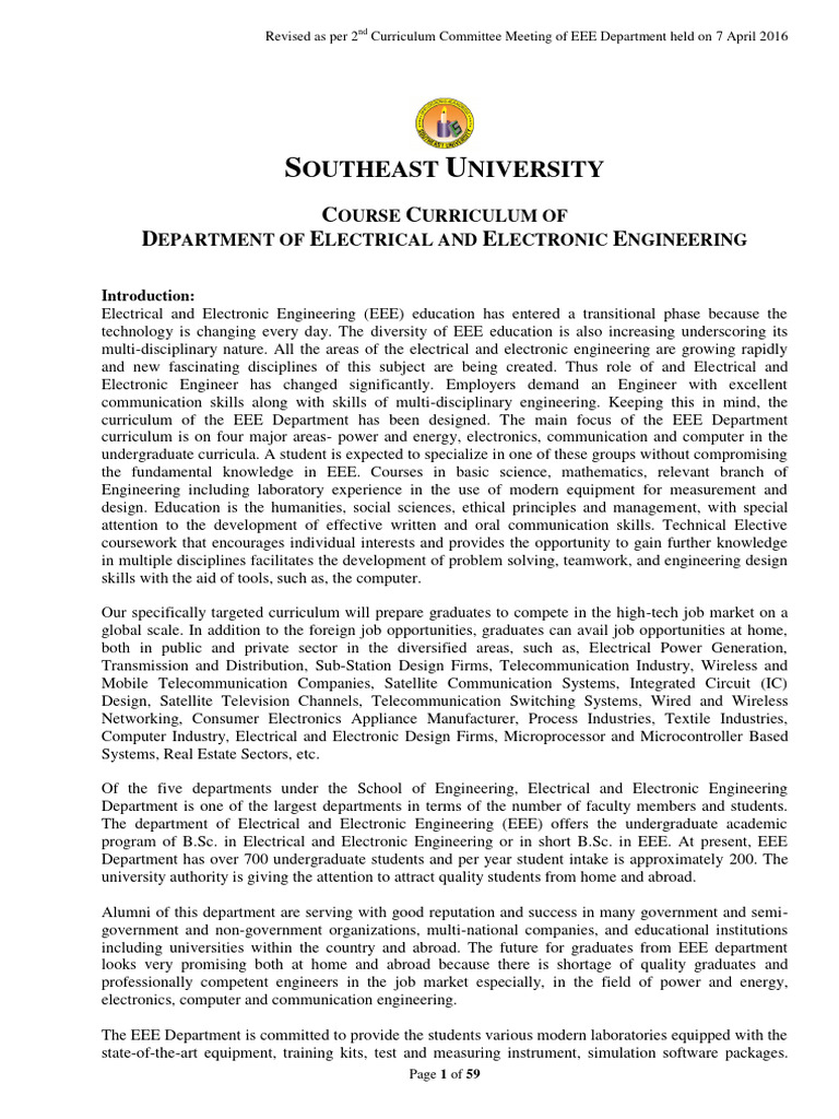Course Curriculum of EEE Department 2 | PDF | Electrical Engineering ...