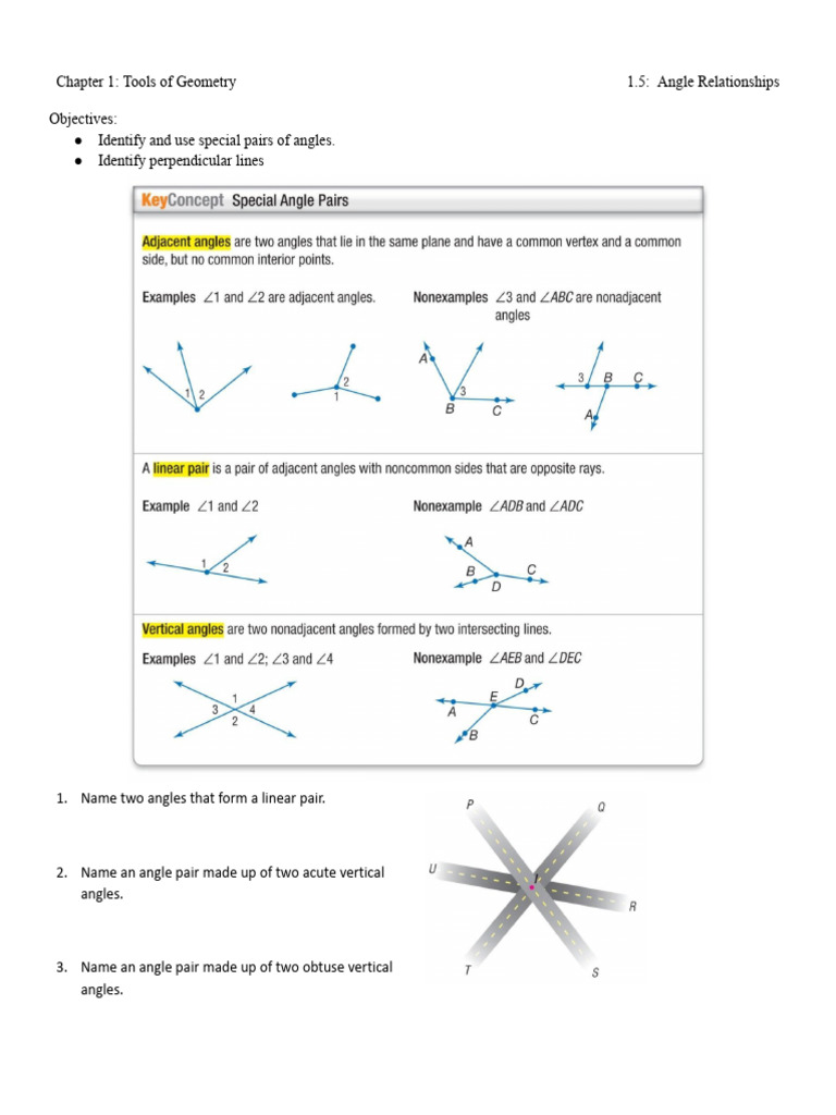 1.5 Notes - Angle Relationships | PDF