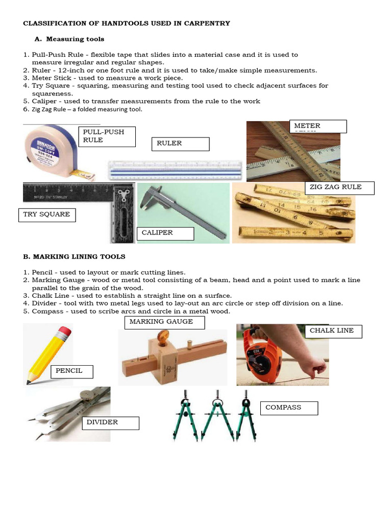 Carpentry Handtools Classification Guide | PDF | Tools
