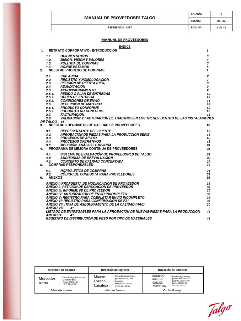 Manual de Proveedores Talgo | PDF | Calidad (comercial) | Business