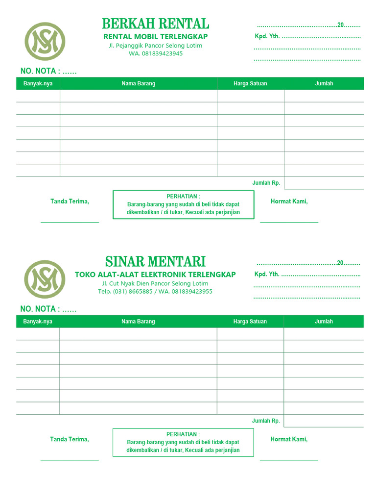 Nota Rental Dan Alat Teknologi | PDF