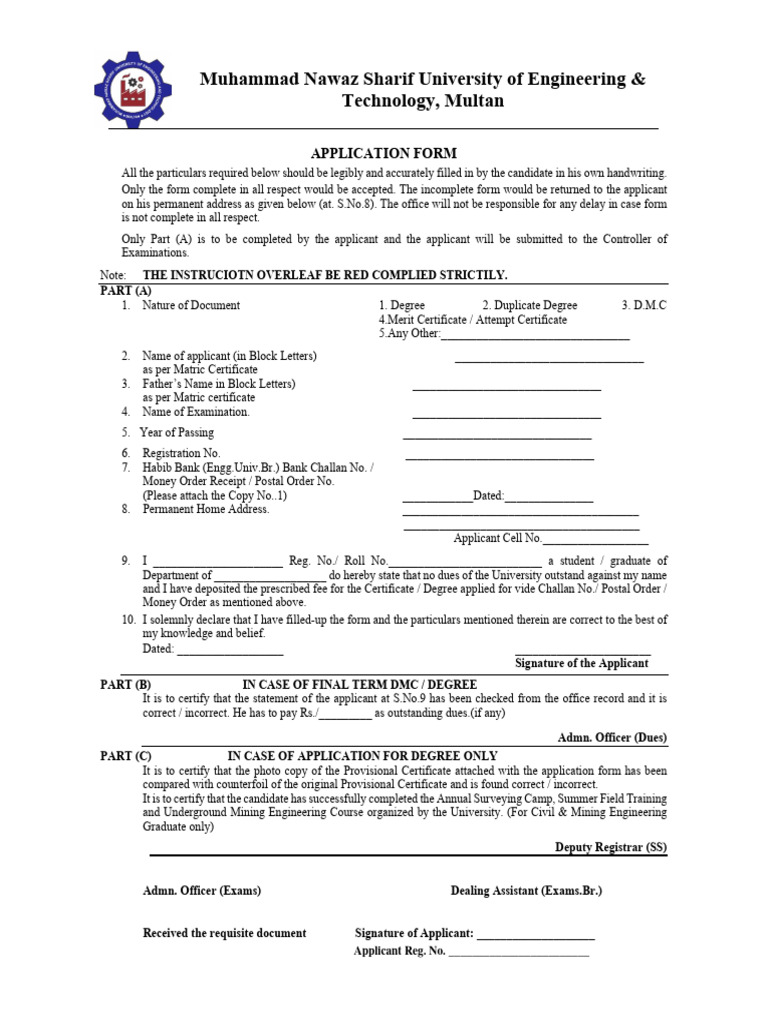 Application Form Dmc E 1 | PDF