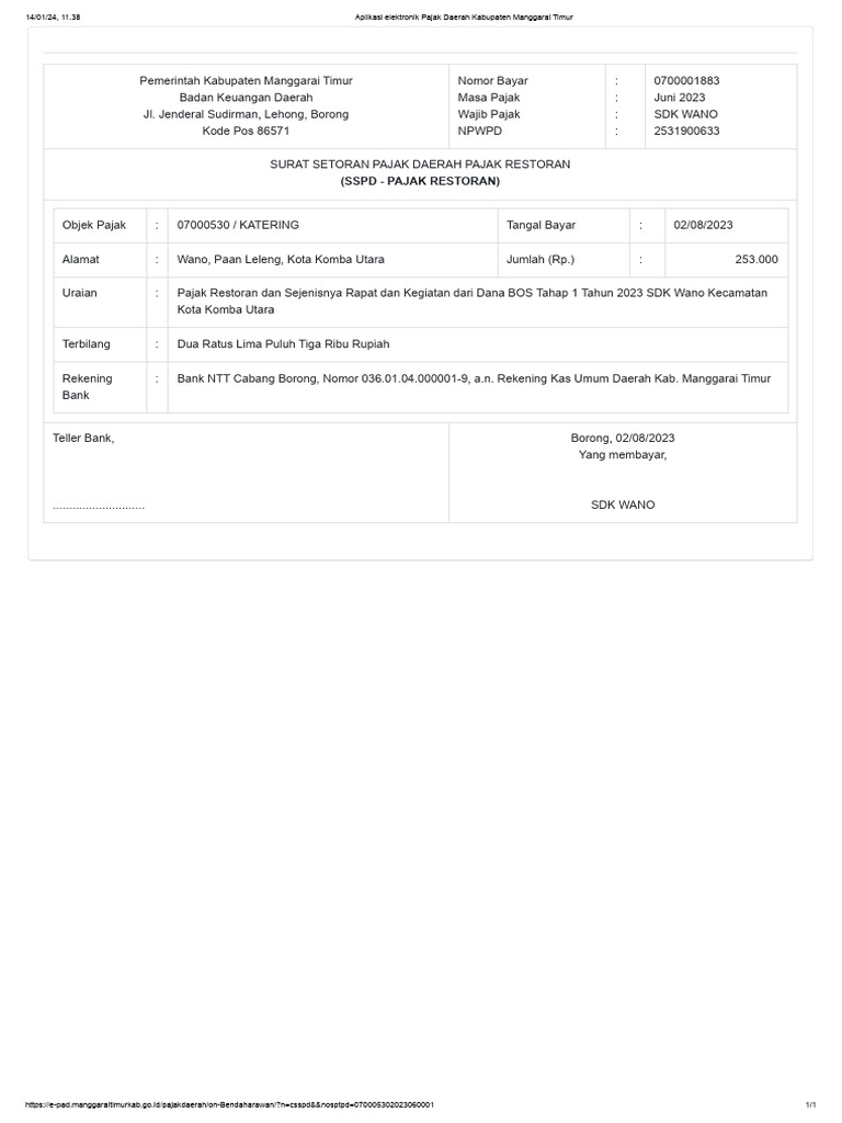 Pajak SSPD Bos Tahap 1 2023 | PDF