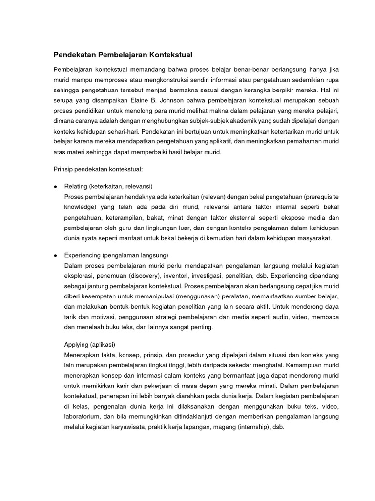 Pendekatan Pembelajaran Kontekstual | PDF
