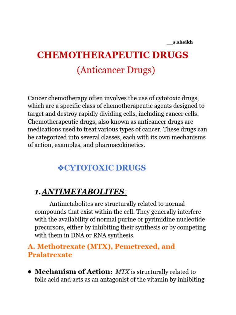 Chemotherapeutic Drugs (ASSIGNMENT) | PDF | Chemotherapy | Tyrosine Kinase