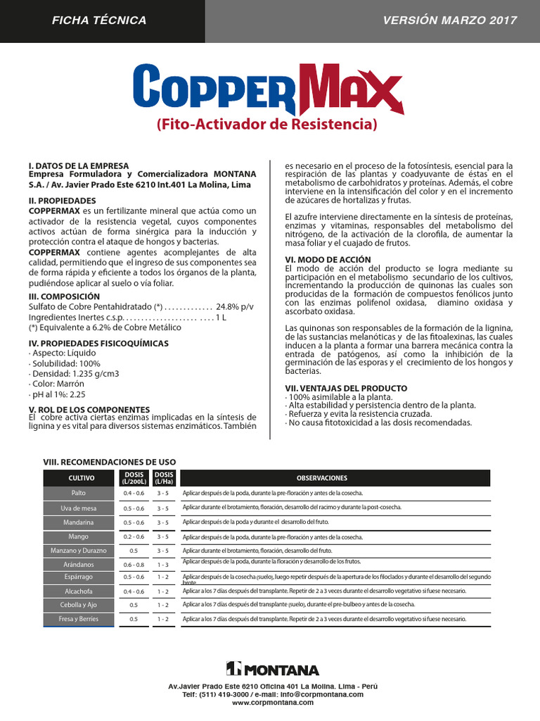 Ficha-Tecnica-COPPERMAX - PDF ACTIVADOR | PDF | Metabolismo | Cobre