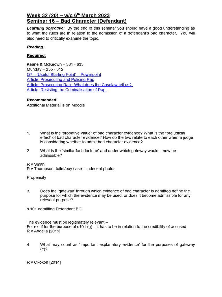 Understanding Defendant's Bad Character Evidence | PDF | Prosecutor ...