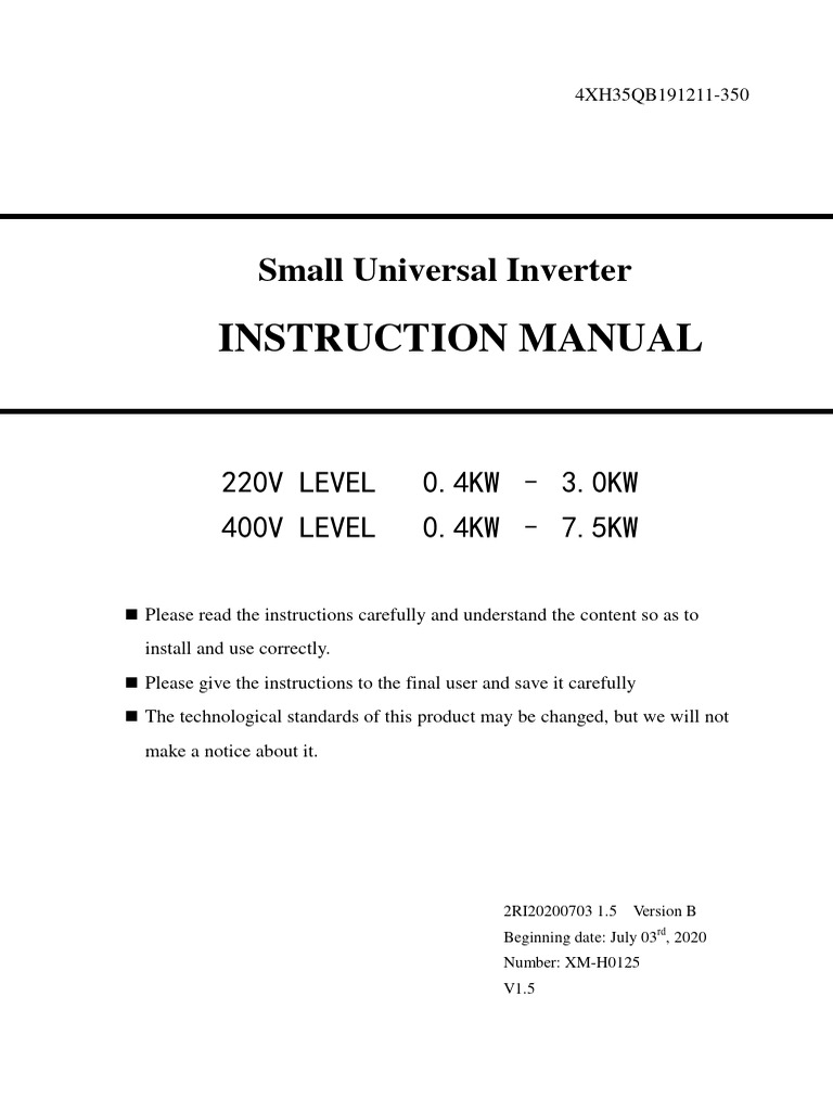 HS350 Series Instruction Manual V1.5 | PDF | Power Inverter | Alternating Current