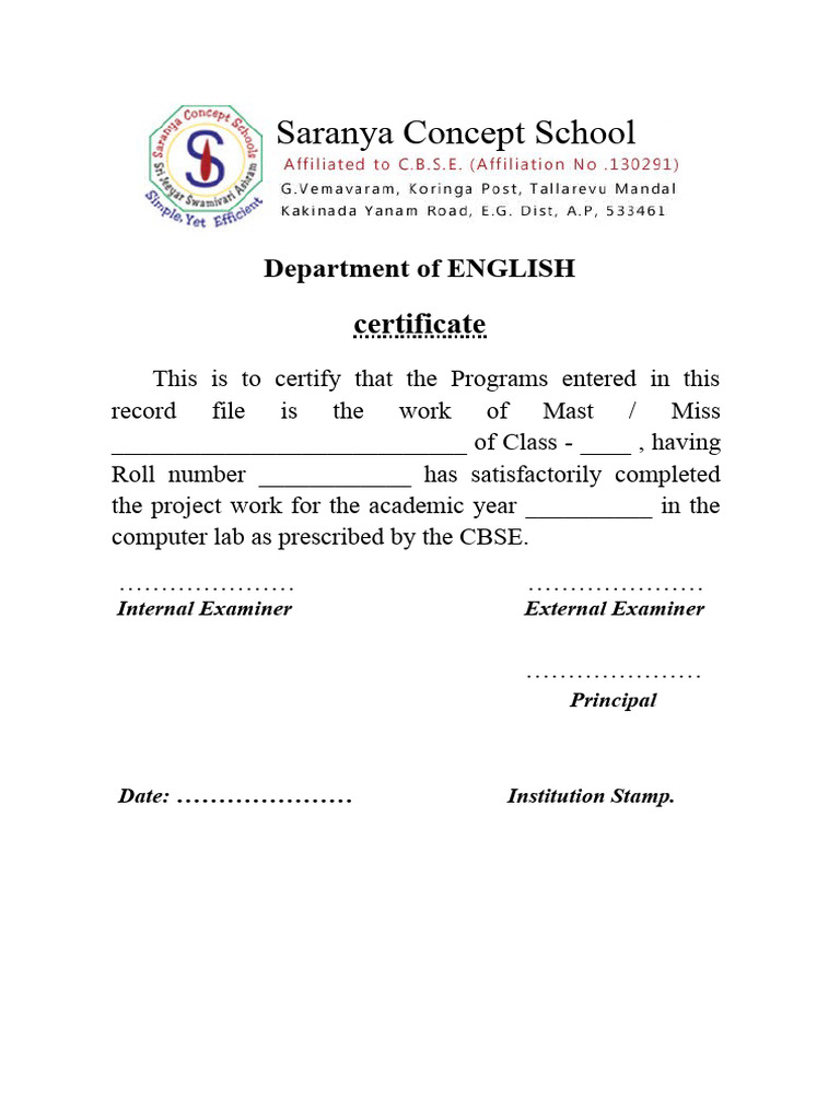 CBSE Project Completion Certificate | PDF | Business