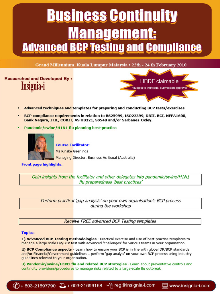 BCM Adv BCP Testing Compliance Kuala Lumpur | PDF | Audit | Payments
