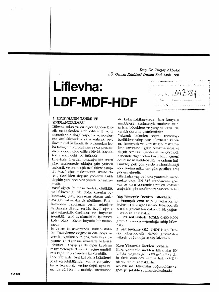 Lif Levha: LDF-MDF-HDF: Siniflandiriimasi | PDF