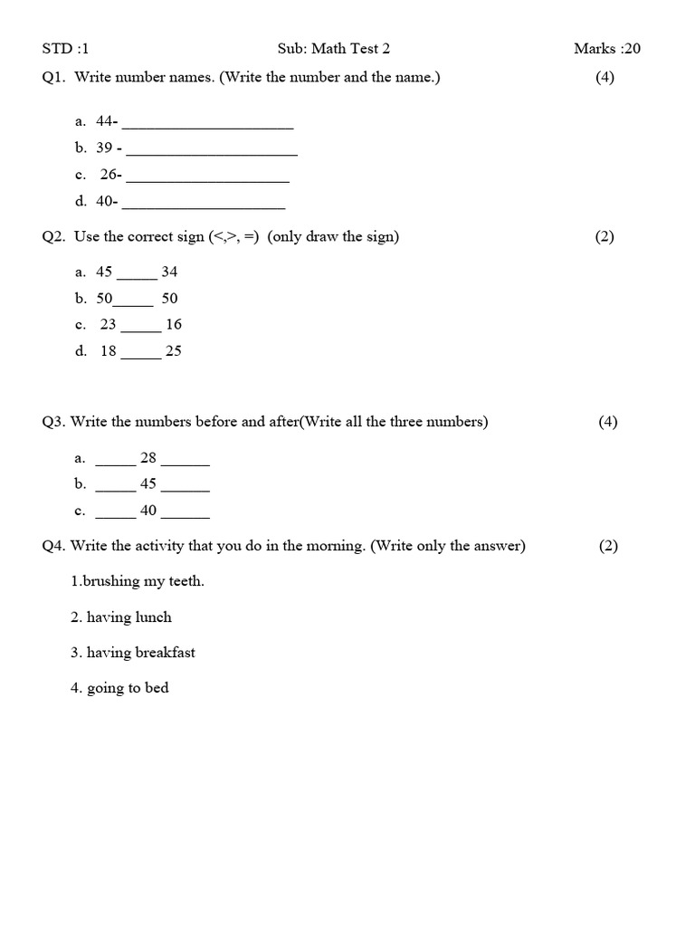 STD1-UNIT TEST 2-MATH (1) | PDF