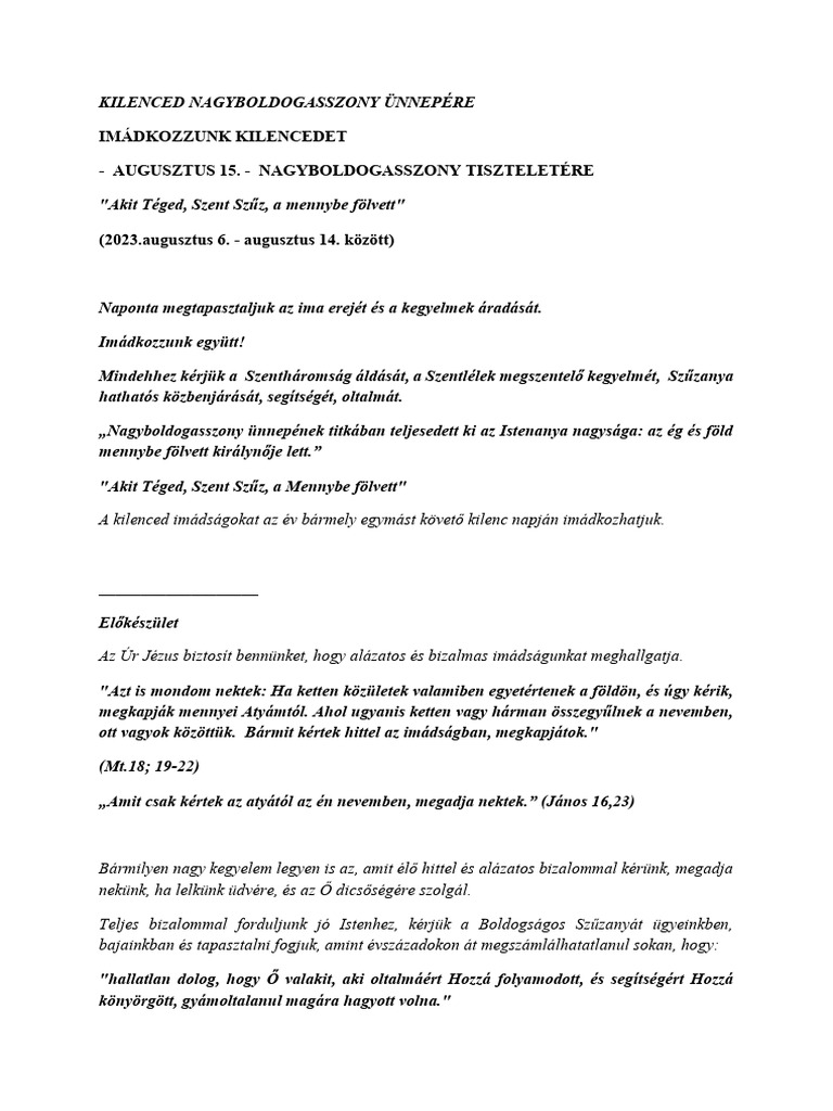 Nagyboldogasszony Kilenced | PDF