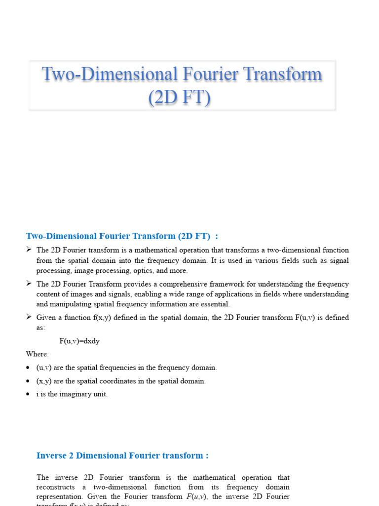 Presentation 2D Fourier | PDF | Discrete Fourier Transform | Fourier Transform