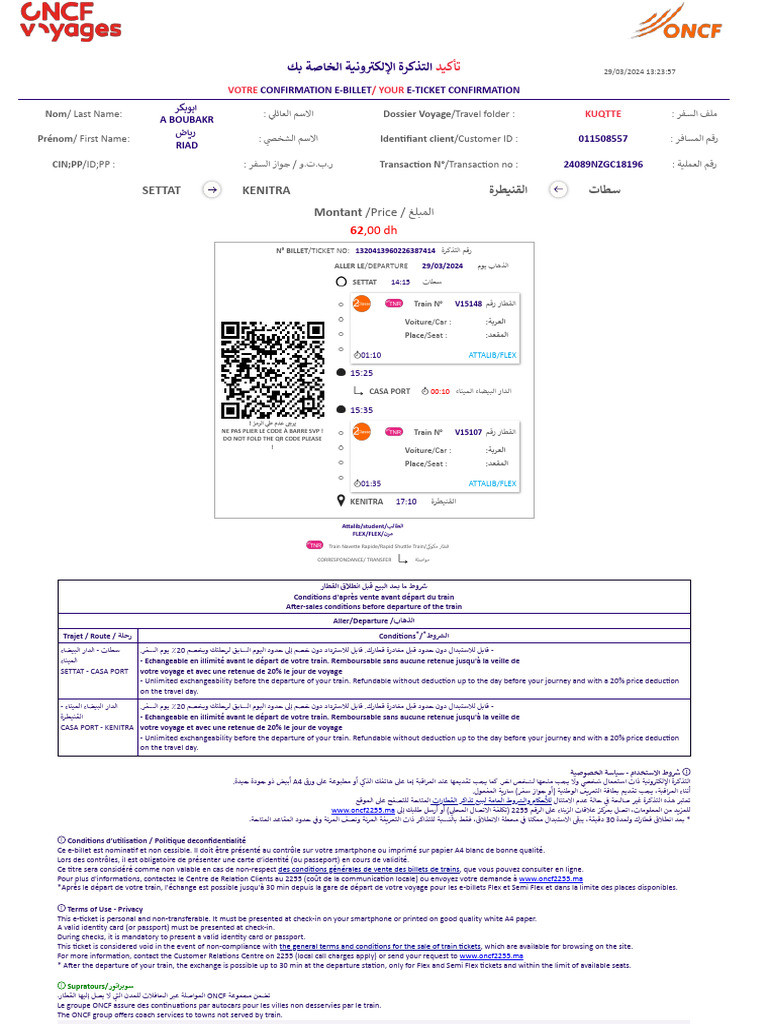 Conditions de remboursement ONCF | PDF