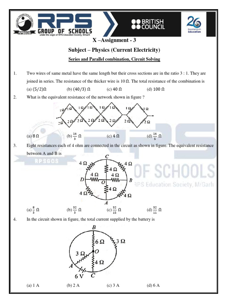 10th Foundation - Physics Assignment - 3 | PDF | Series And Parallel Circuits | Volt