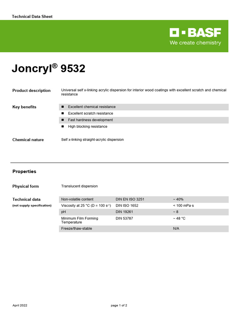 Joncryl-9532 TDS | PDF | Industrial Processes | Materials