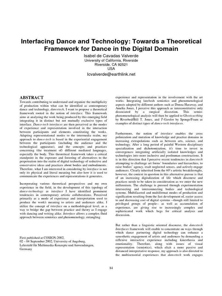 Dance-Tech Interfaces Framework Explained | PDF | Experience | Embodied ...