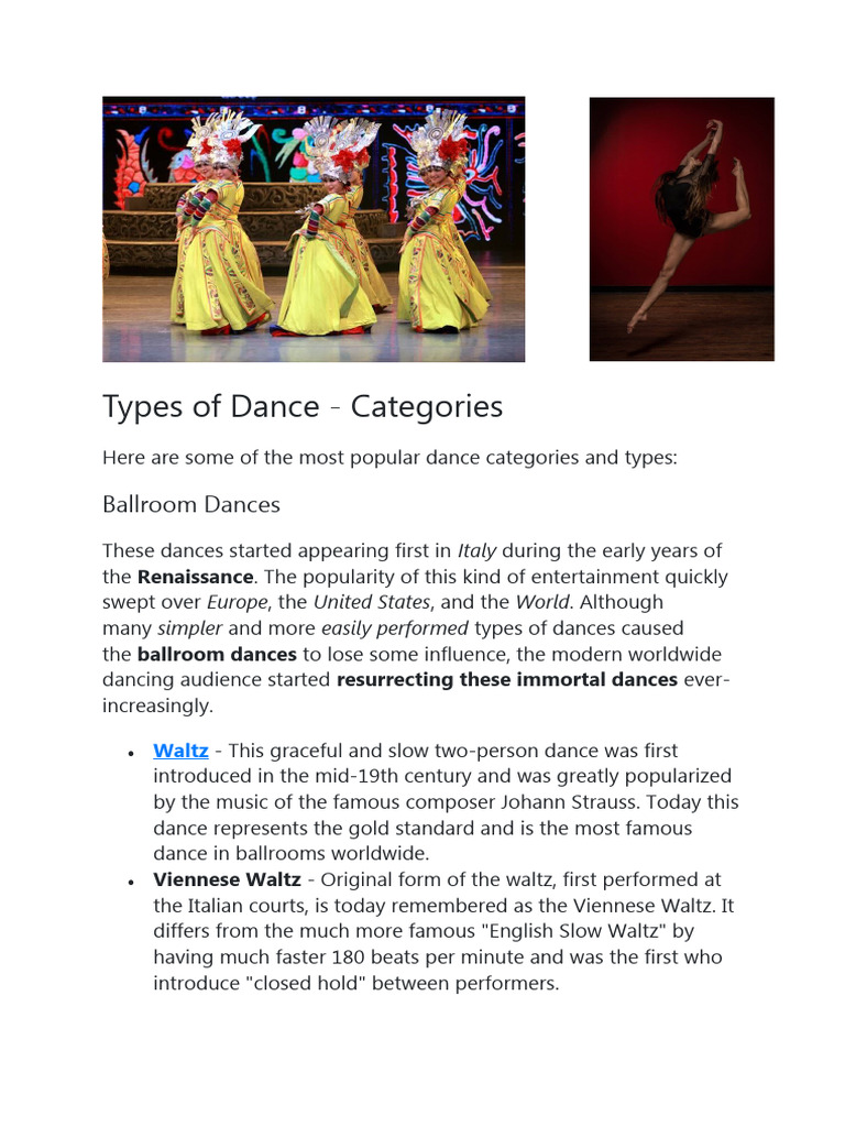 Types of Dance | PDF | Ballroom Dance | Dances