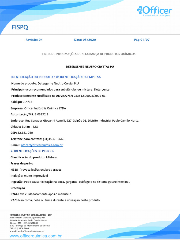 Fispq Detergente Neutro Crystal P.U | PDF | Embalagem e rotulagem | Desperdício