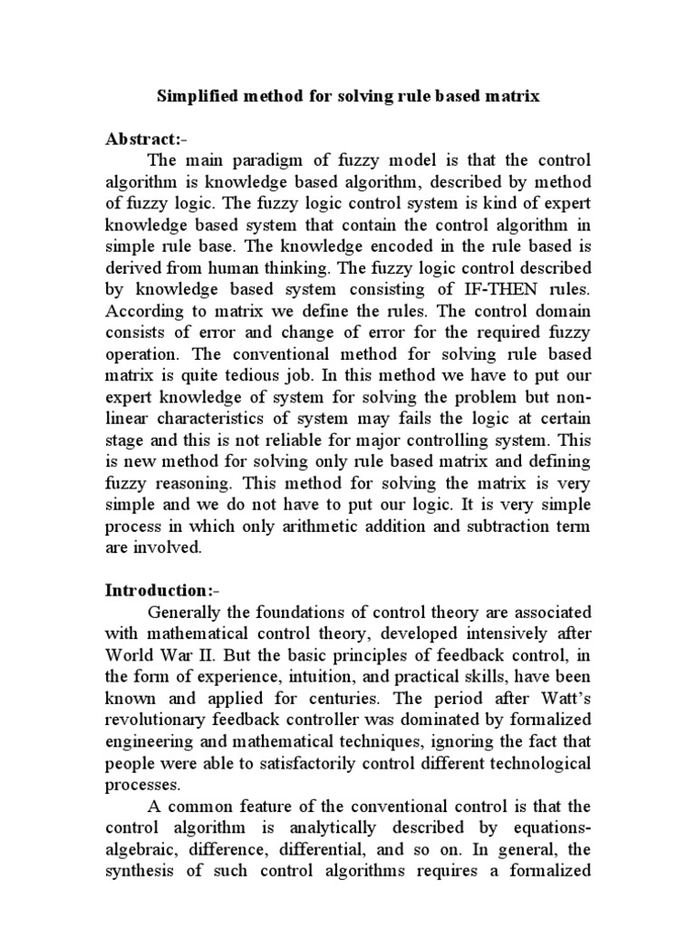 Simplified Method | PDF | Control Theory | Fuzzy Logic