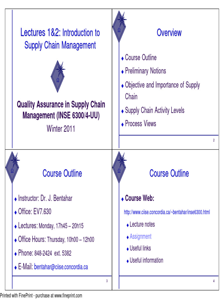 Lectures 1and2 4 Slides Version 2011 Pdf Supply Chain Supply Chain Management