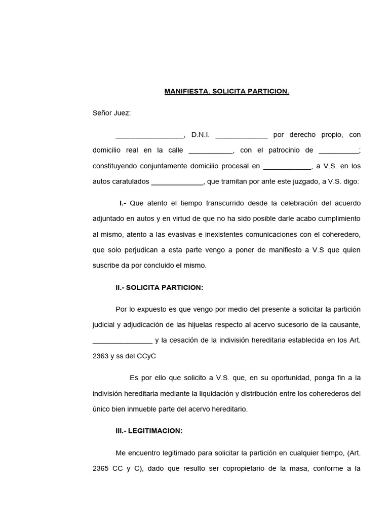 Modelo Solicita Particion | PDF | Gobierno | Justicia