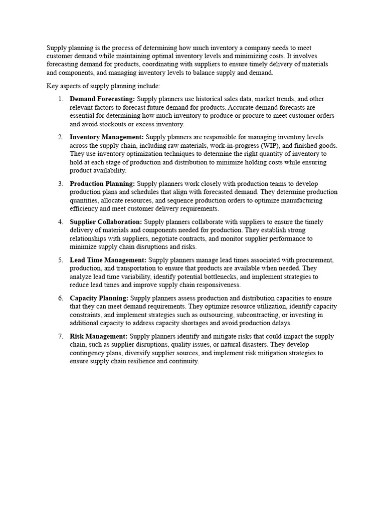 SCM Supply Planning | PDF | Supply Chain | Inventory