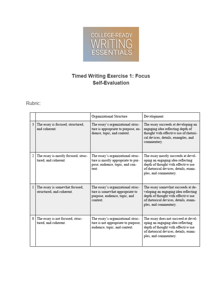 Timed Writing Self-Evaluation Rubric | PDF | Essays | Human Communication