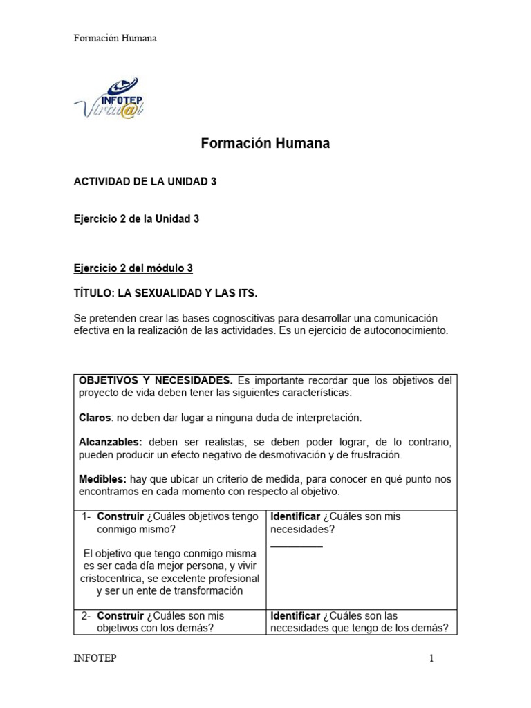 Formacion Humana Actividad 2 de La Unidad 3 Copy | PDF