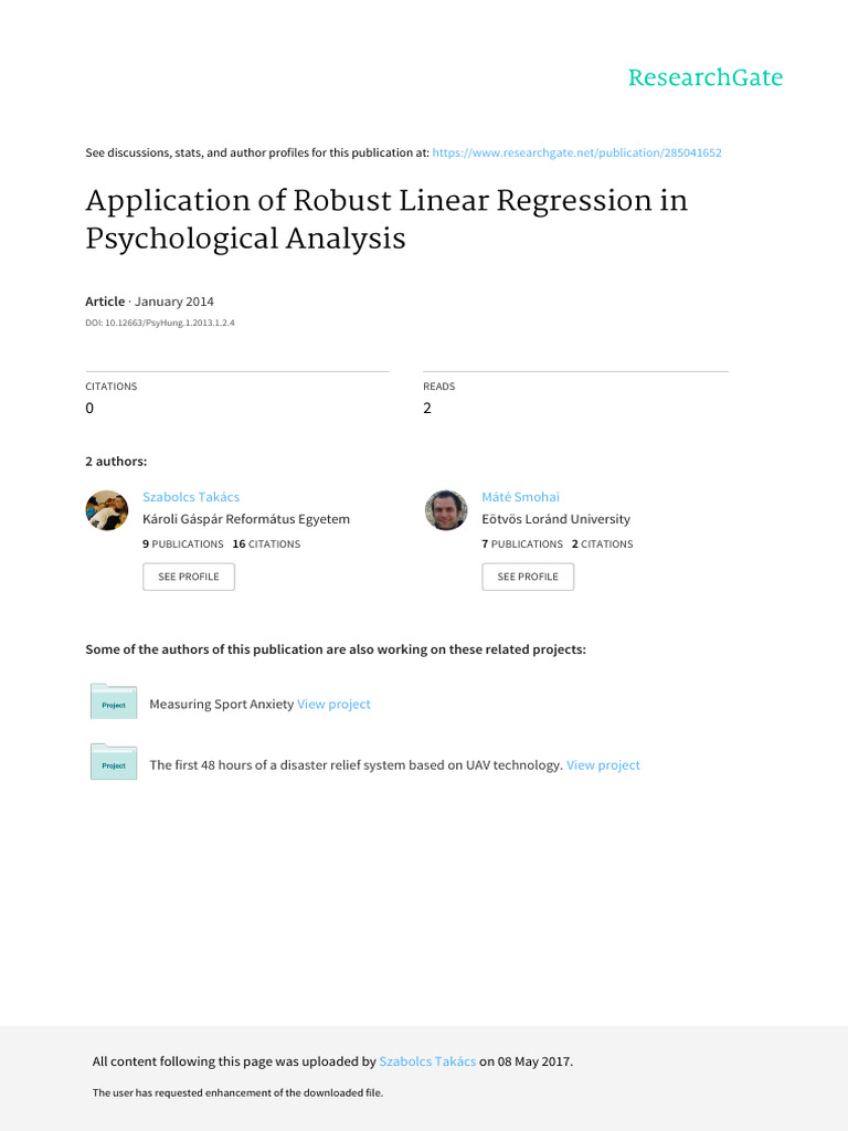 Takács2013 Application of Robust Linear Regression in Psychol | PDF