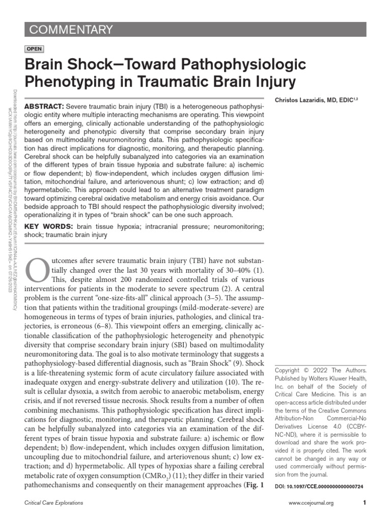 Brain Shock Toward Pathophysiologic Phenotyping In.6 | PDF | Traumatic ...