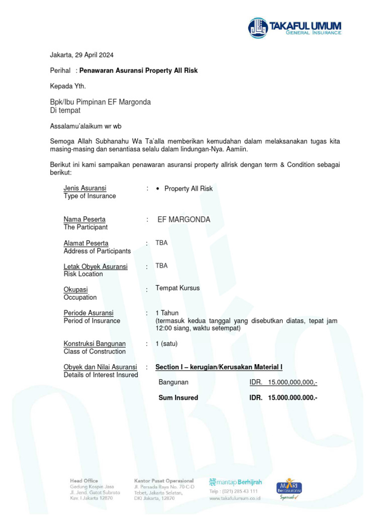 Asuransi Property All Risk EF | PDF | Financial Services | Insurance