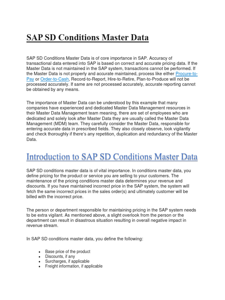 SAP SD Conditions Master Data 1711529493 | Download Free PDF | Prices ...