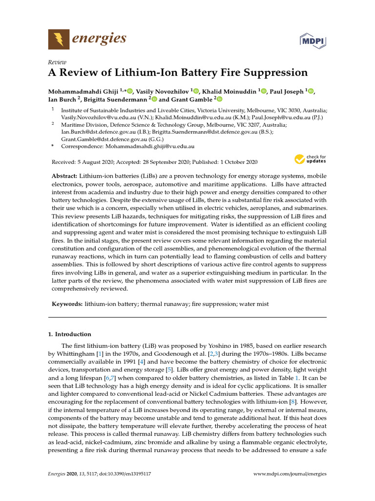 A Review of Lithium-Ion Battery Fire Suppression | Download Free PDF ...