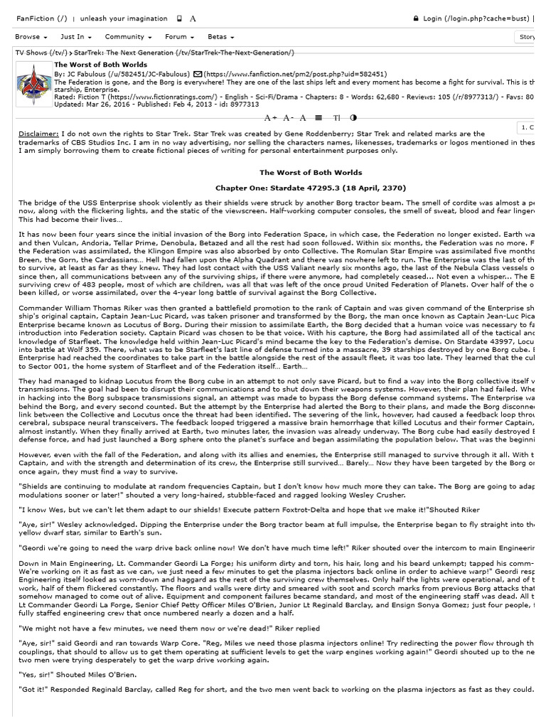 The Worst of Both Worlds Chapter 1, A Startrek - The Next Generation Fanfic - FanFiction | PDF ...