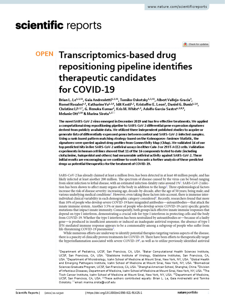 Transcriptomics Based Drug Repositioning Pipeline Identifies ...