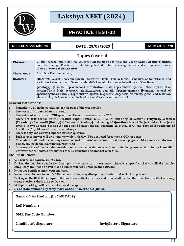 Practice Test - 2 | PDF | Pollen | Anode