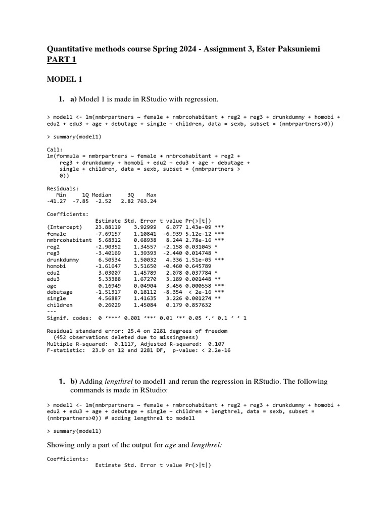 Ester - Paksuniemi - Assignment3 | PDF | Coefficient Of Determination | Errors And Residuals