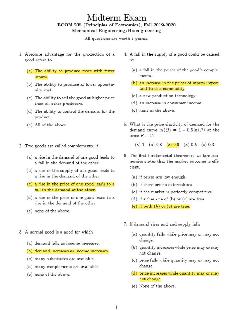 205 Sample Midterm | Download Free PDF | Elasticity (Economics) | Demand