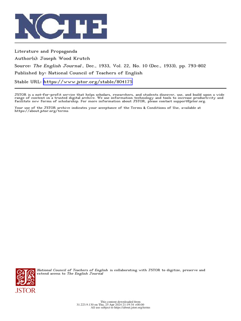 Literature and Propaganda-3 | PDF | Experience | Thought