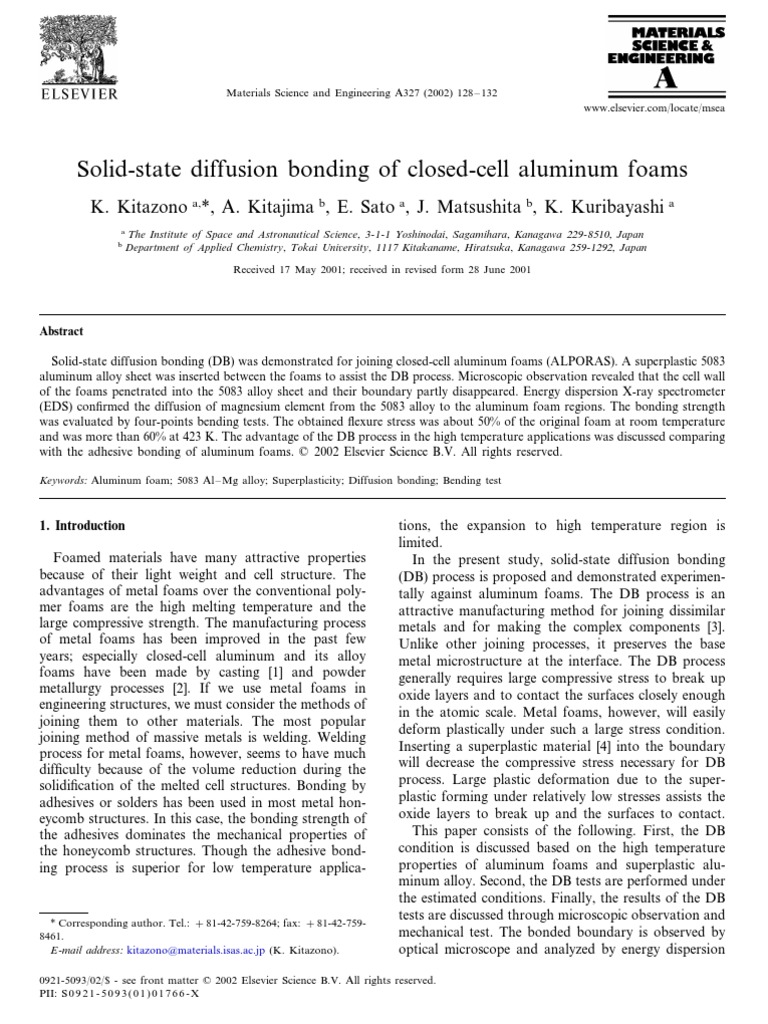 Solid State Diffusion Bonding of Closed Cell Aluminum Foams 2002 ...