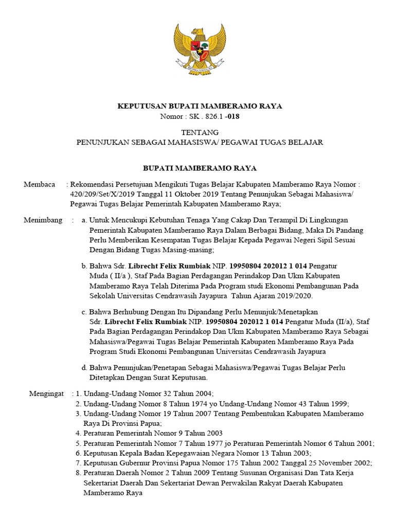 SK Tugas Belajar Felix Rumbiak | PDF