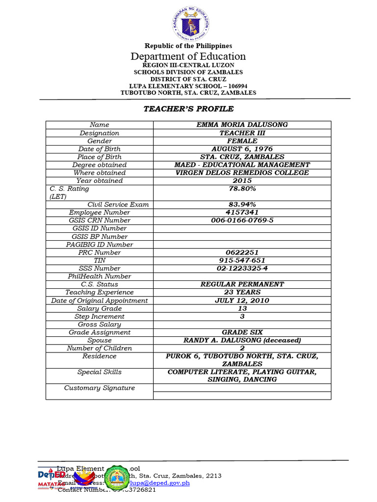 Teachers Profile | PDF