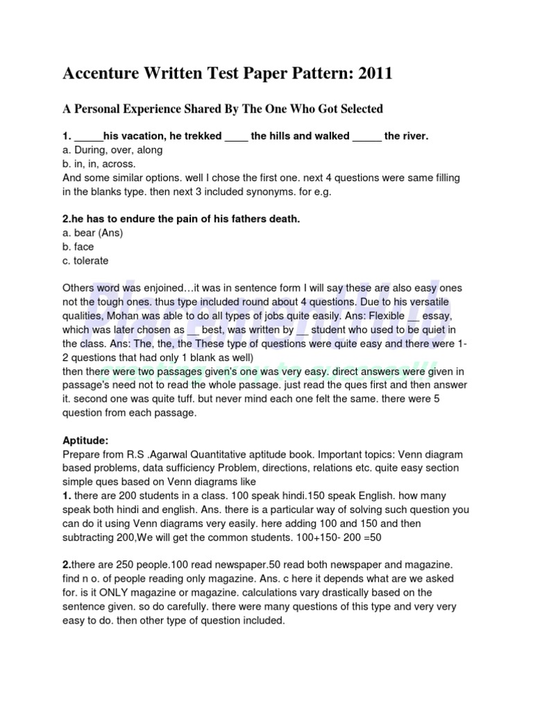 Accenture Written Test Paper Pattern | Download Free PDF ...