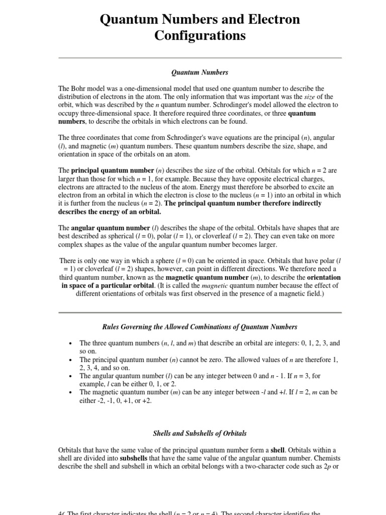 Quantum Numbers And Electron Configurations Pdf Business