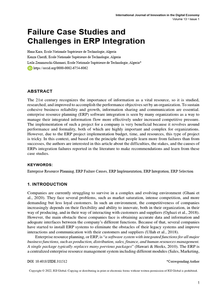 Failure Case Studies and Challenges in ERP Integration | PDF ...