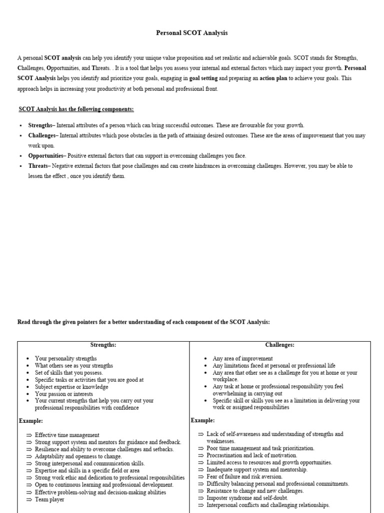 Personal Scot Analysis, Goal Setting & Action Plan | PDF | Goal ...