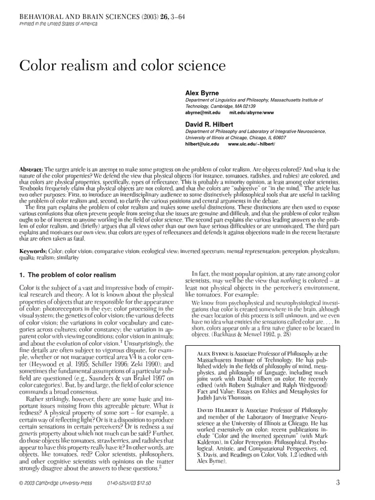 Color Realism and Color Science | PDF | Color | Perception